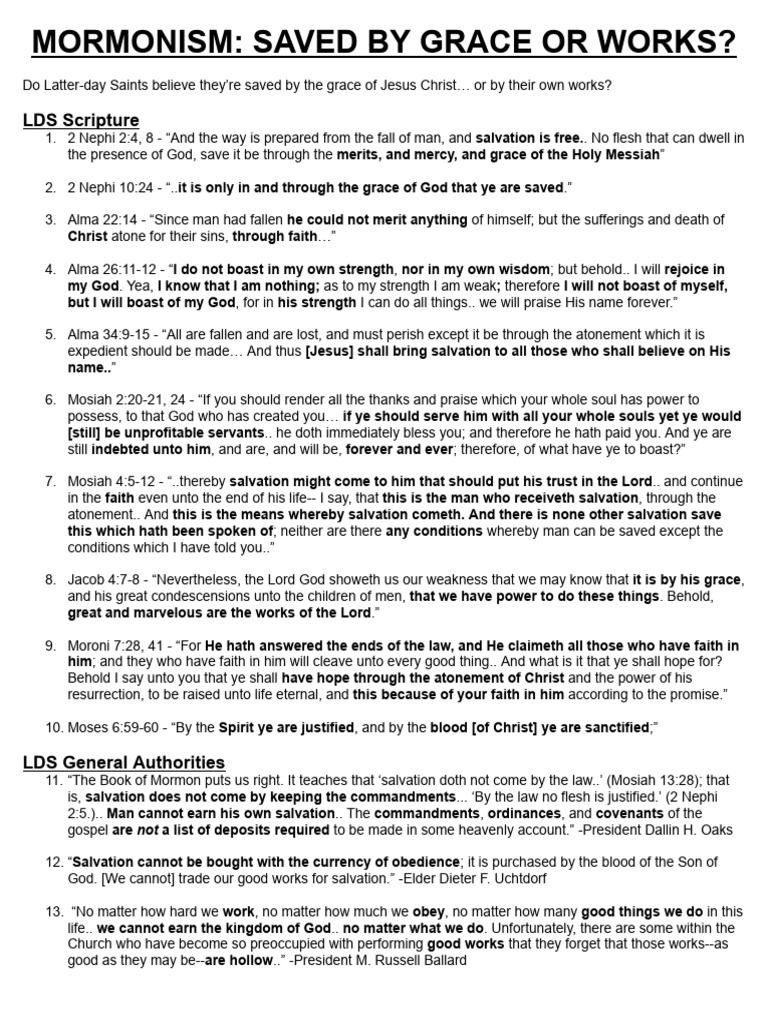 Mormonism - Saved by Grace or Works | PDF | Grace In Christianity | Salvation