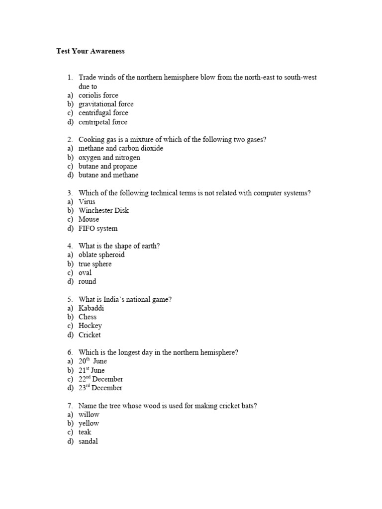Test Your Awareness: TH ST ND RD | PDF | Science & Mathematics