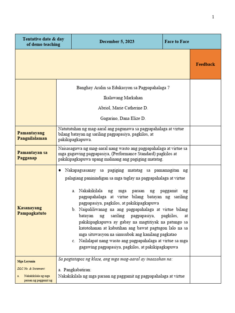 3r 6 f2f Abriol-Gagarino Lesson-Plan | PDF