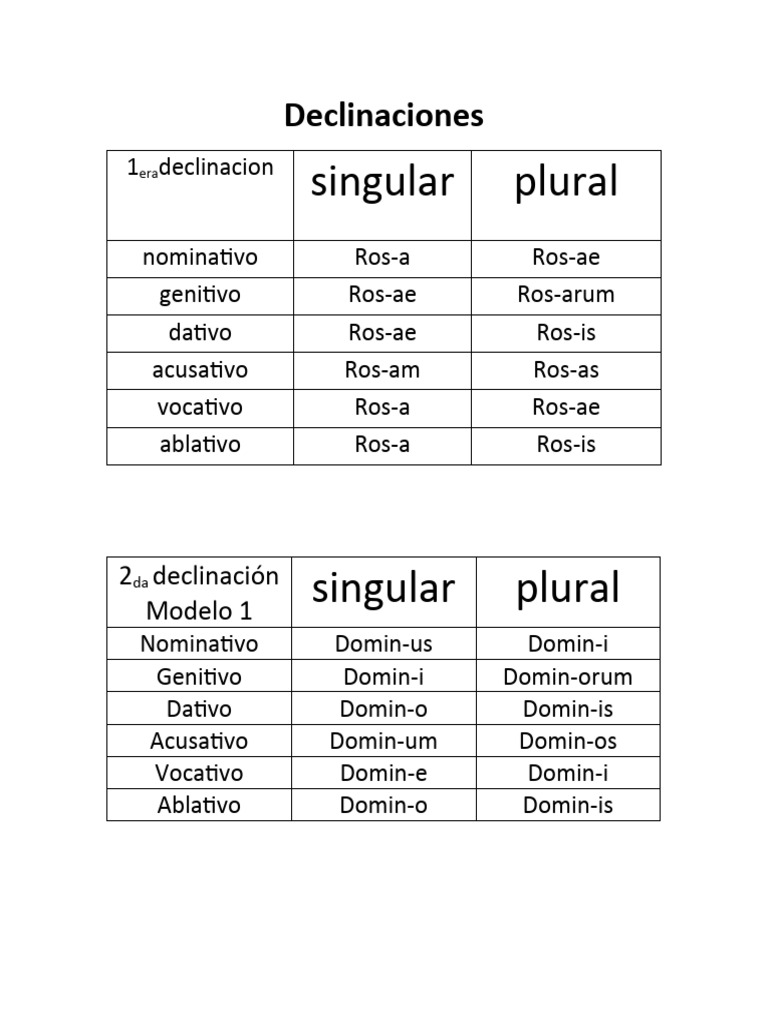Guía de Declinaciones y Conjugaciones | PDF | Tipología Lingüística ...
