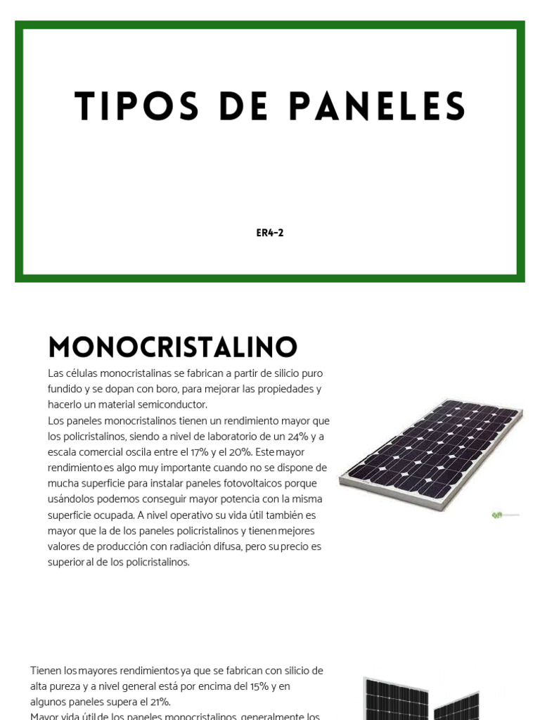 Tipos de Paneles Solares y Características | PDF | Panel solar ...
