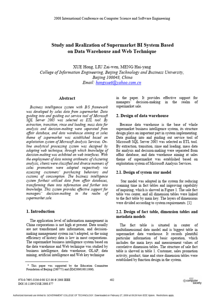 Study and Realization of S | PDF | Data Warehouse | Data Management