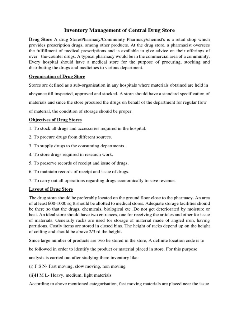 Inventory Management of Central Drug Store | PDF