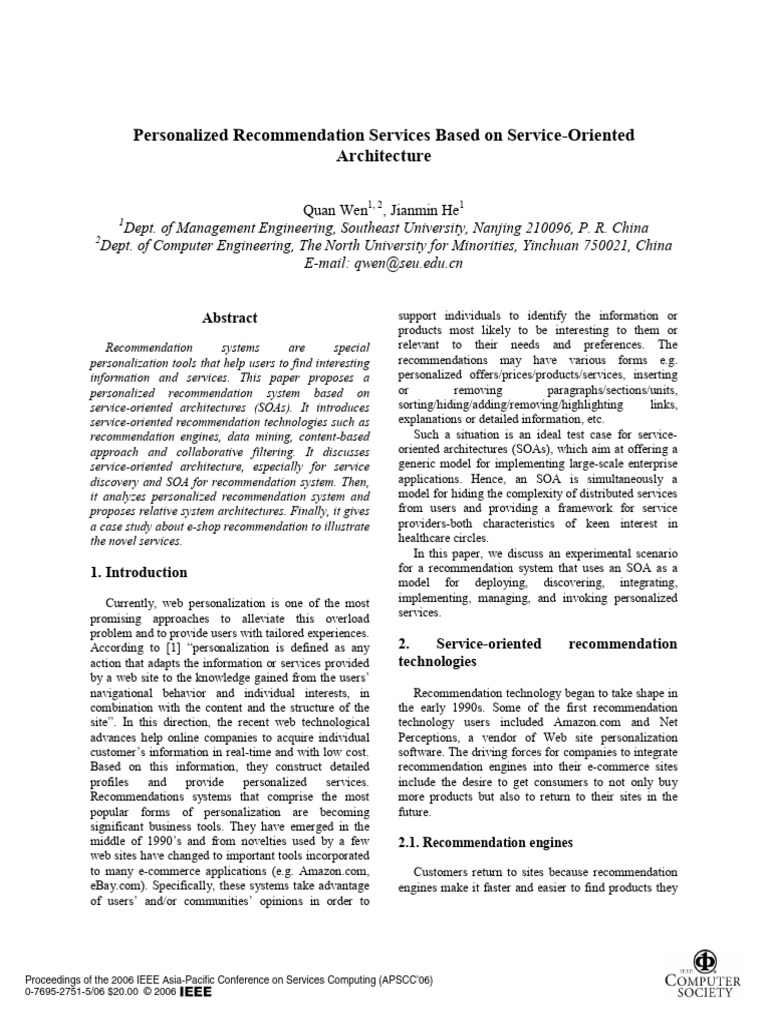 Personalized Recommendation Services Based On Service-Oriented Architecture | PDF | Service ...