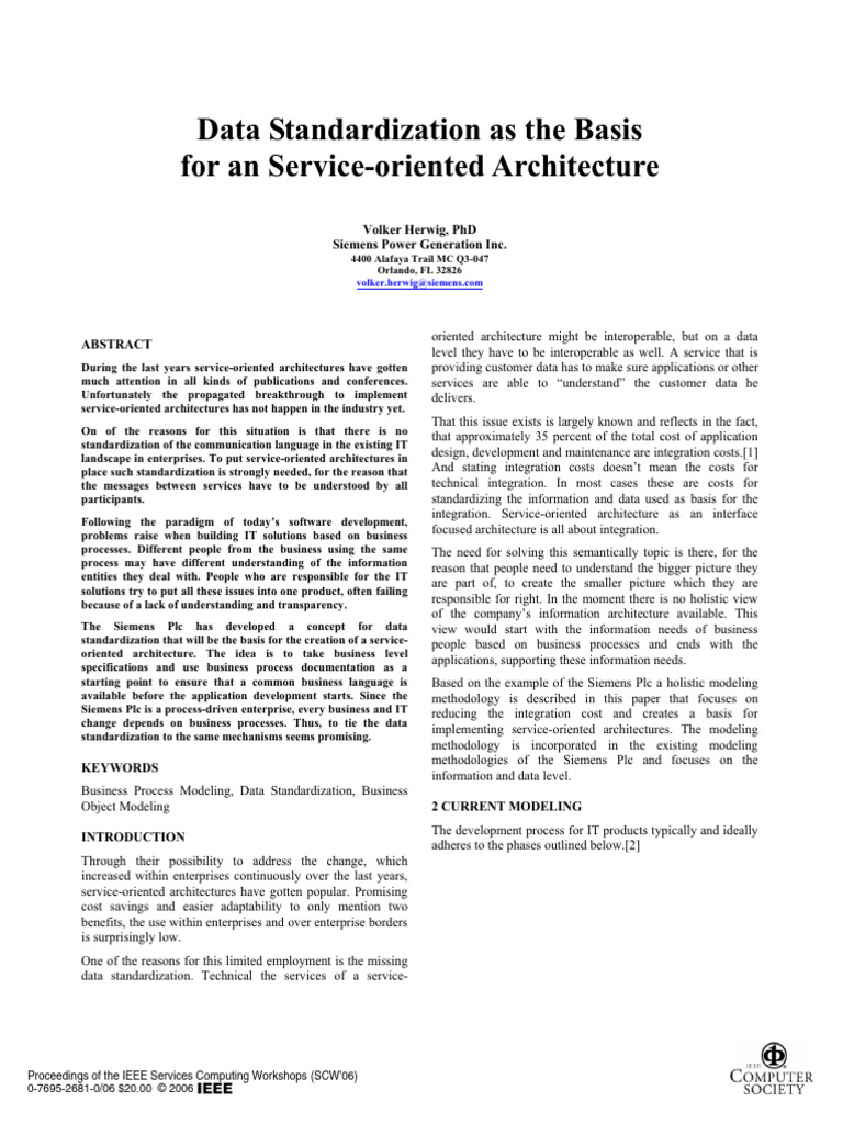 Data Standardization As The Basis For An Service-Oriented Architecture | PDF
