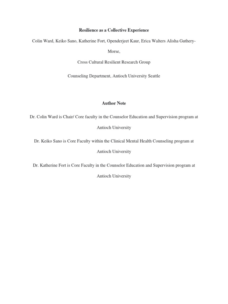 Collective Resilience in Counseling | PDF | Psychological Resilience ...
