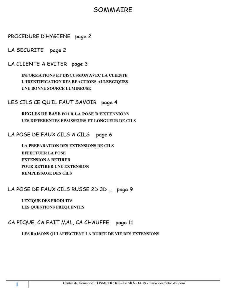 Sommaire Extension de Cils | PDF