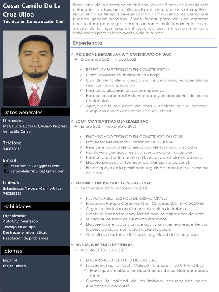 Cesar Camilo de La Cruz Ulloa - Cv. Actualizado | PDF