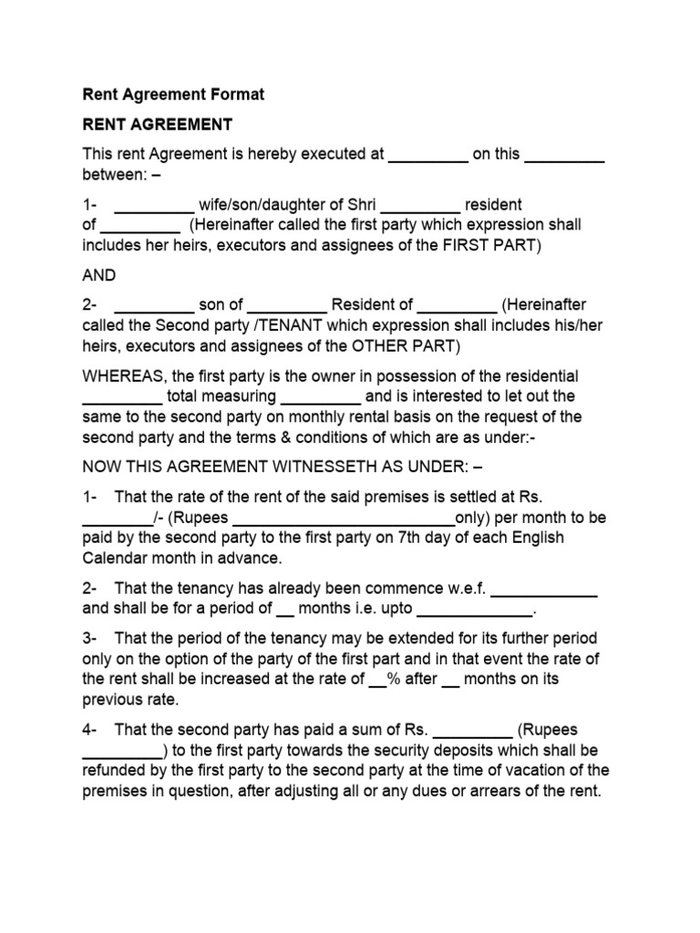 Rent Agreement Format | PDF