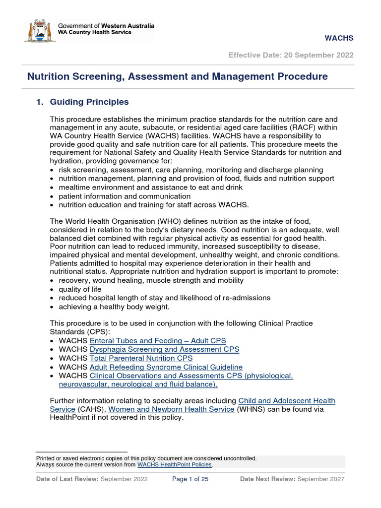 Nutrition Management Procedure WACHS | PDF | Dietitian | Malnutrition