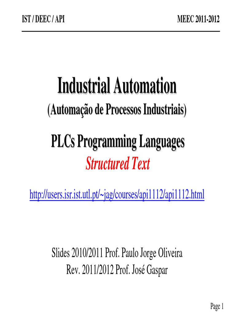 Plc Programming Language St1 Pdf Programmable Logic Controller Software Development