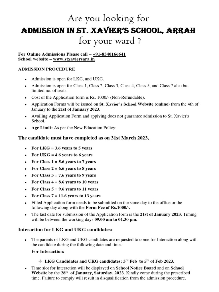 St. Xavier's School Admissions | PDF | Career & Growth | Social Science