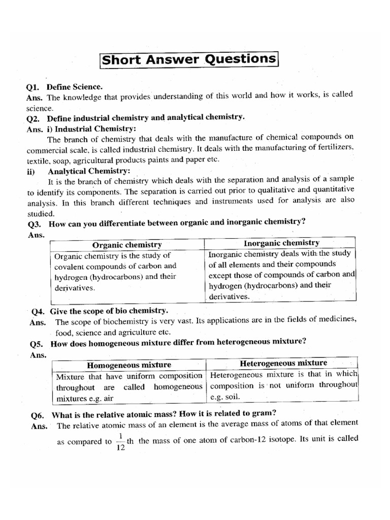 CHAPTER 1 Short Question | PDF