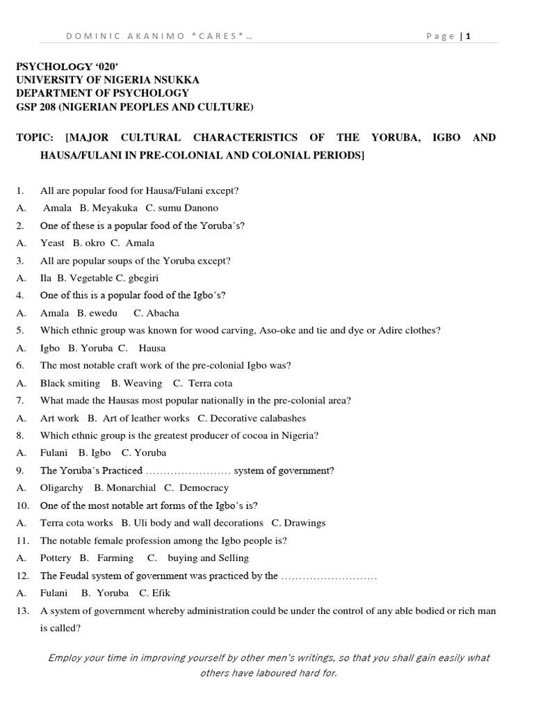 GSP - 208 Past Questions and Answer | Download Free PDF | Nigeria