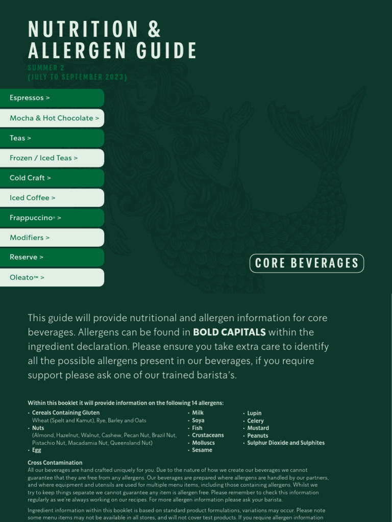 Core Beverage Nutritional and Allergen Information | PDF