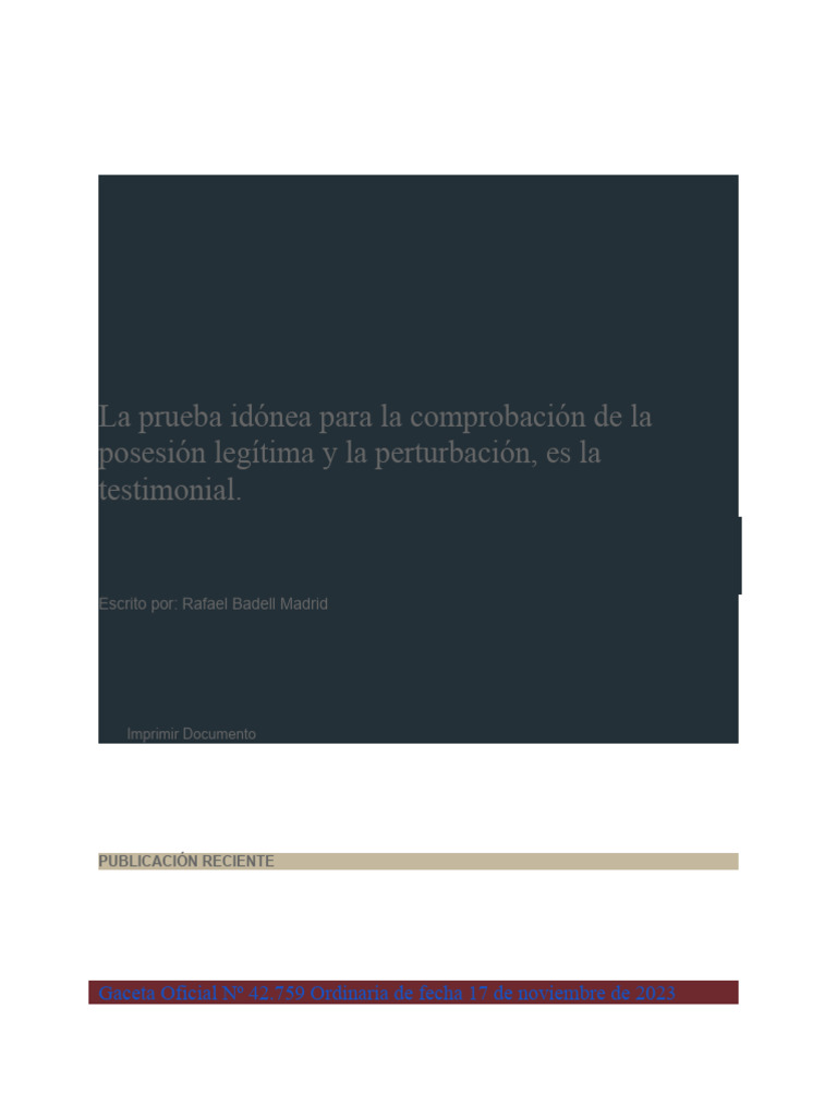 La Prueba Idónea para La Comprobación de La Posesión Legítima y La ...