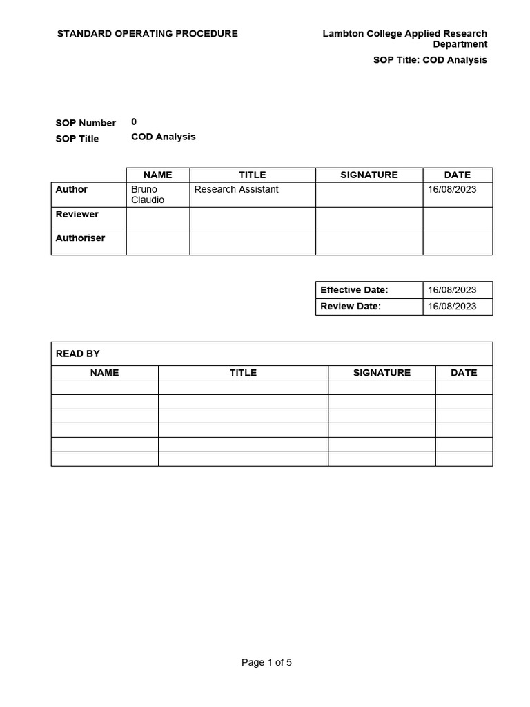 COD Analysis Method - 0 | PDF | Filtration | Calibration