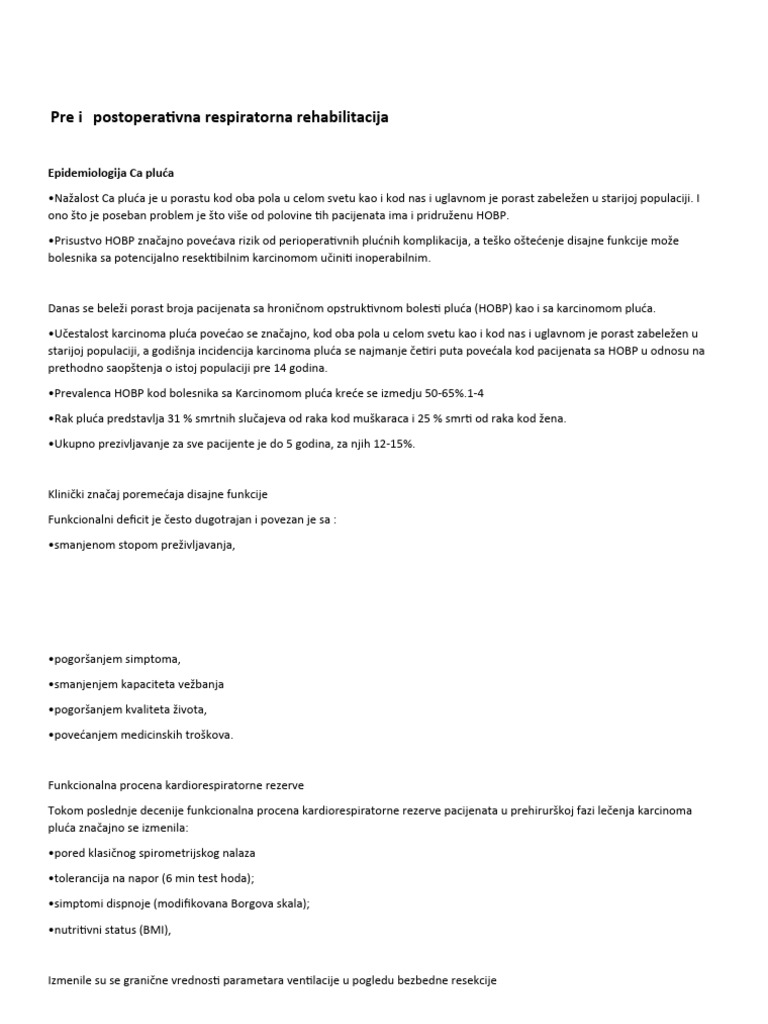 Pre I Postoperativna Respiratorna Rehabilitacija | PDF
