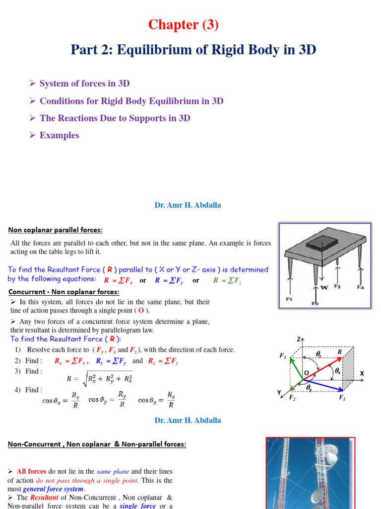 Chapter (3) Lec - (2) Equilibrium of Rigid Body (3D) | PDF