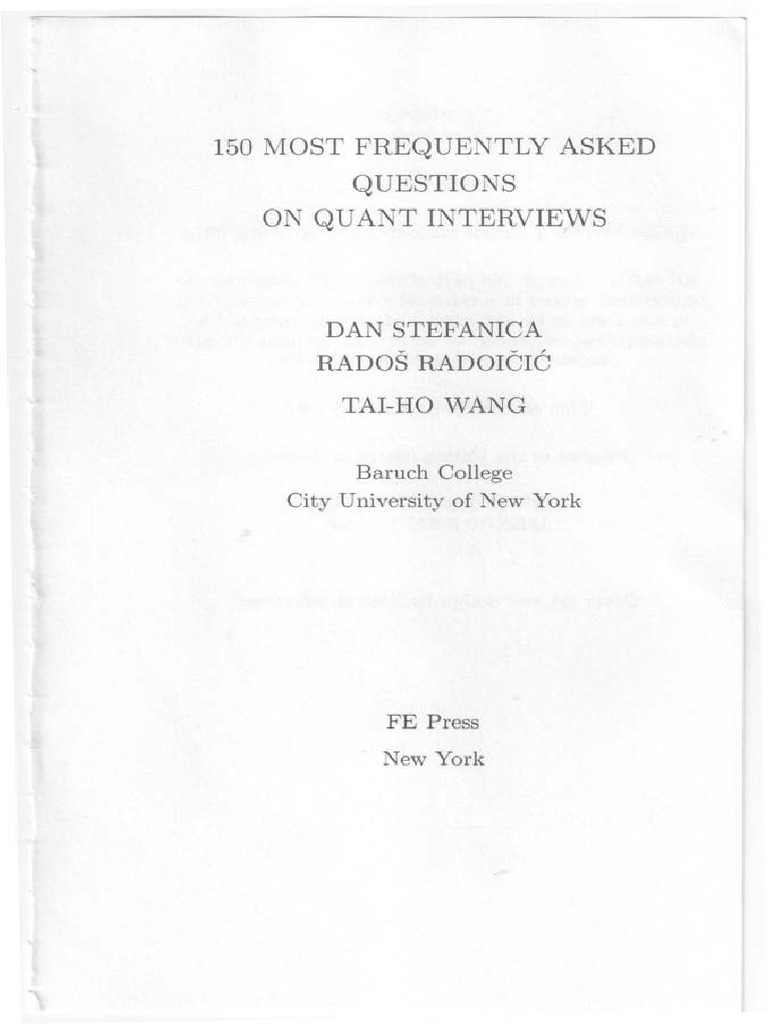 150 Most Frequently Asked Questions On Quant Interviews | PDF