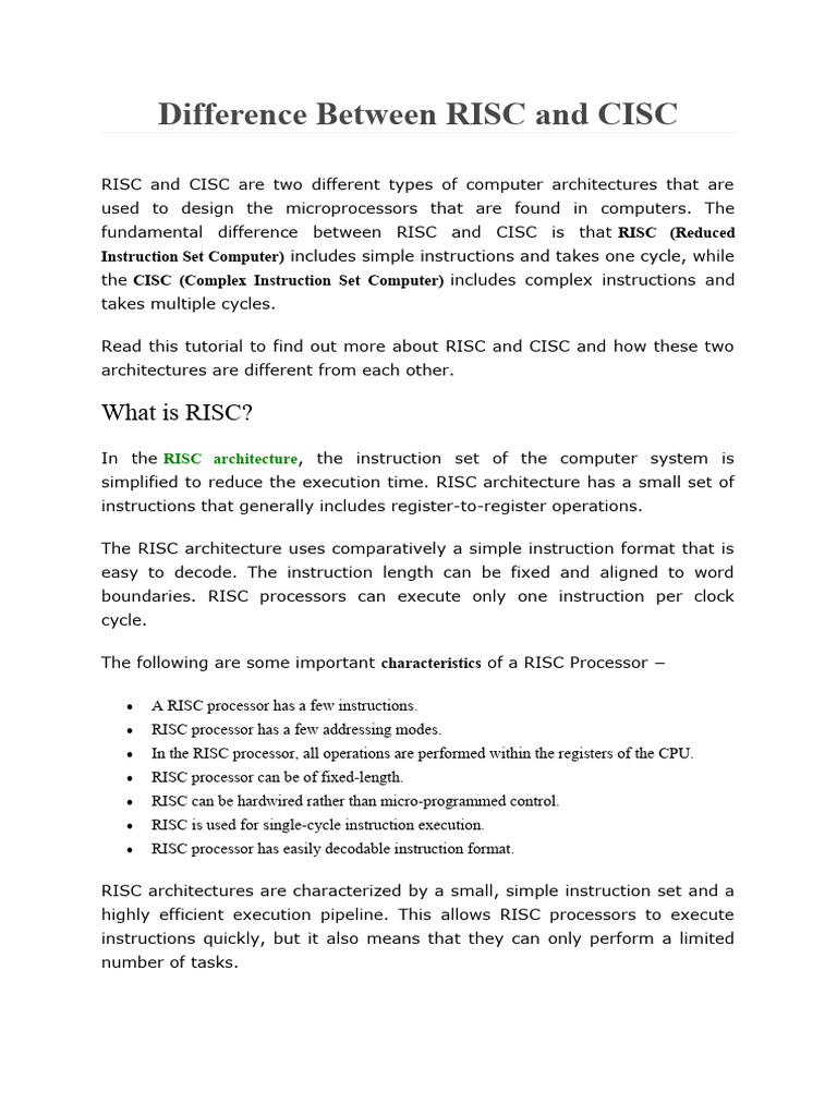 2.3 - Difference Between RISC and CISC | Download Free PDF | Central Processing Unit | Computer ...