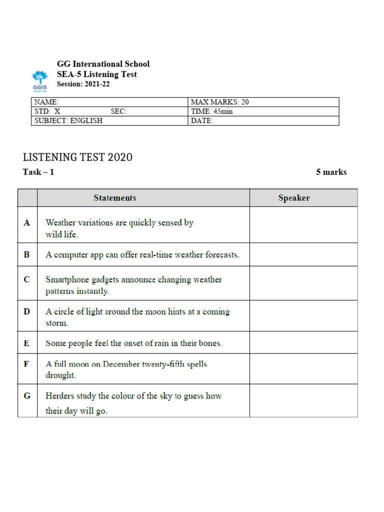 Worksheet-26 ASL - Term2 CLASS 10 Listerning Skill | PDF | Foreign ...