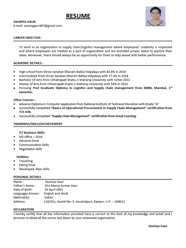 Resume: Saumya Gaur | PDF