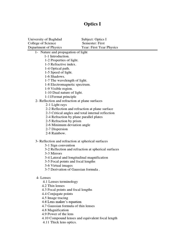 Optics | PDF | Light | Waves