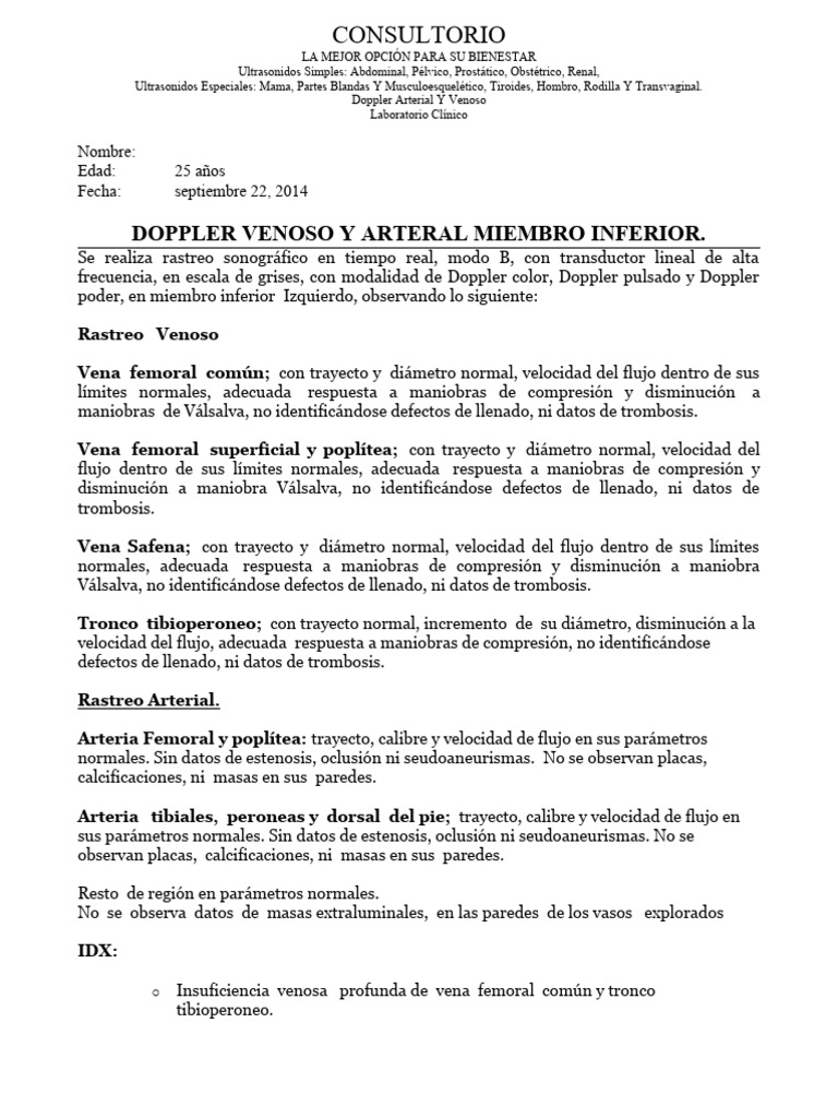 Doppler Arterial Y Venoso Mi Pdf Ultrasonido Pierna Humana