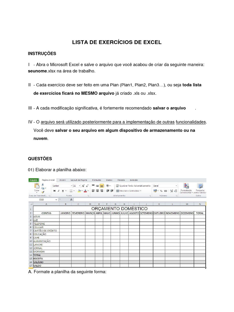 Exercicios - Excel | PDF | Microsoft Excel | Botão Ctrl