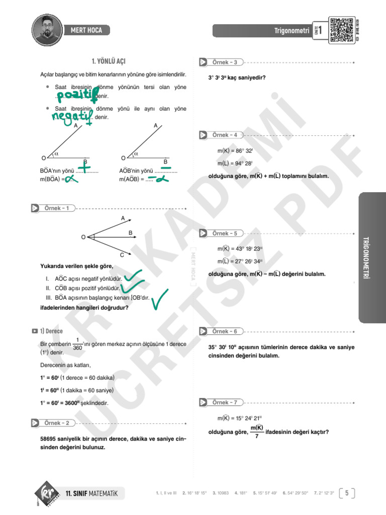 11 Matematik VDK 2024 1. DERS | PDF
