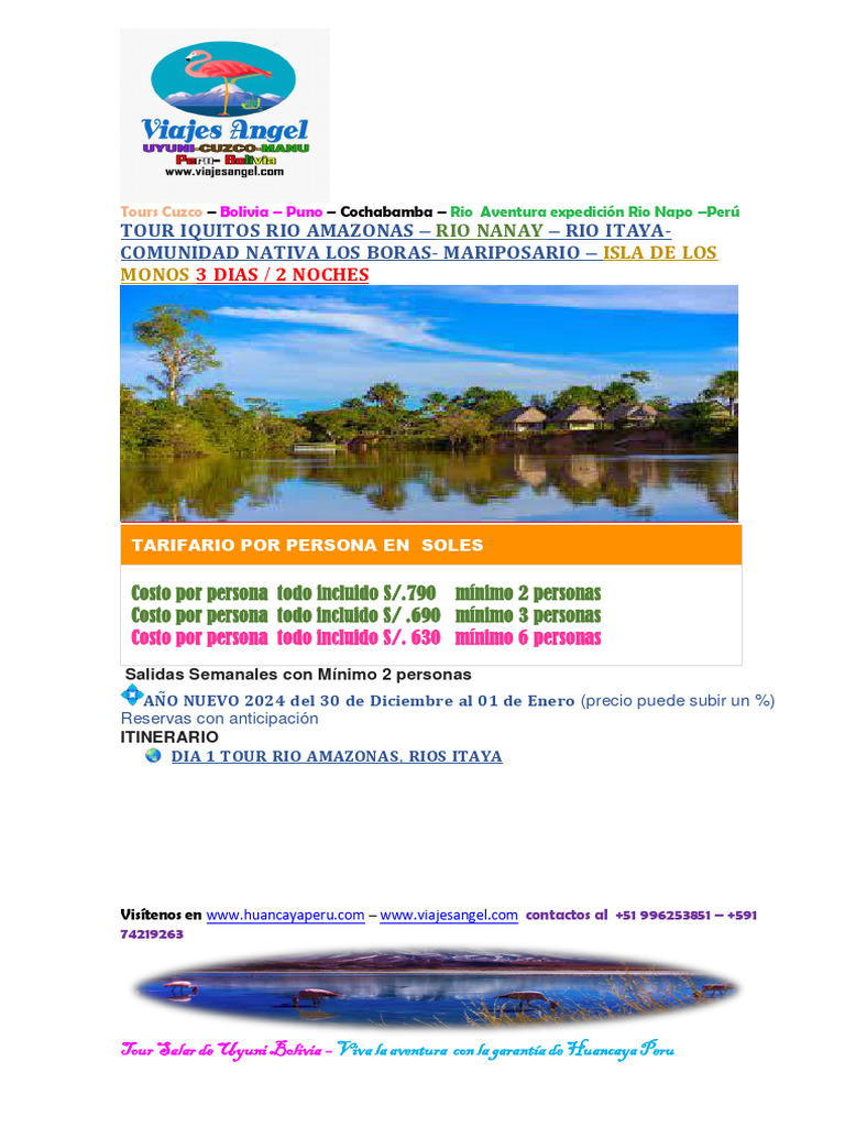 TOUR IQUITOS Y RIO AMAZONAS PAISAJES DE ENSUEÑO 3 DIAS | PDF | Perú