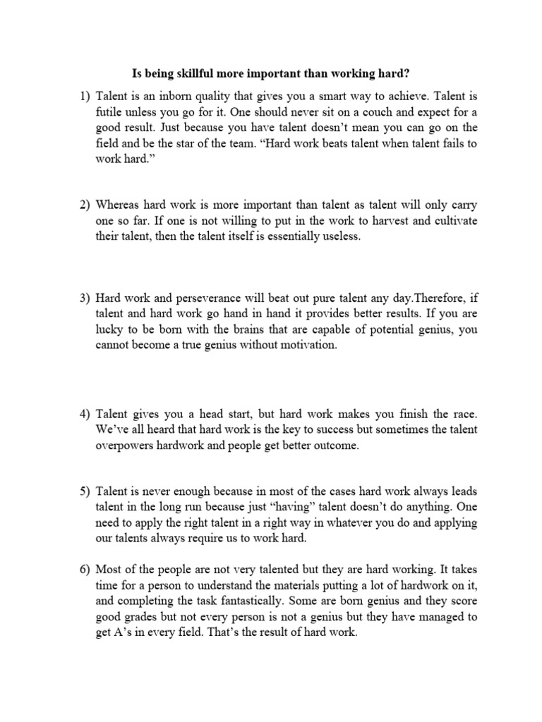 Is Being Skillful More Important Than Working Hard | PDF | Cognition ...