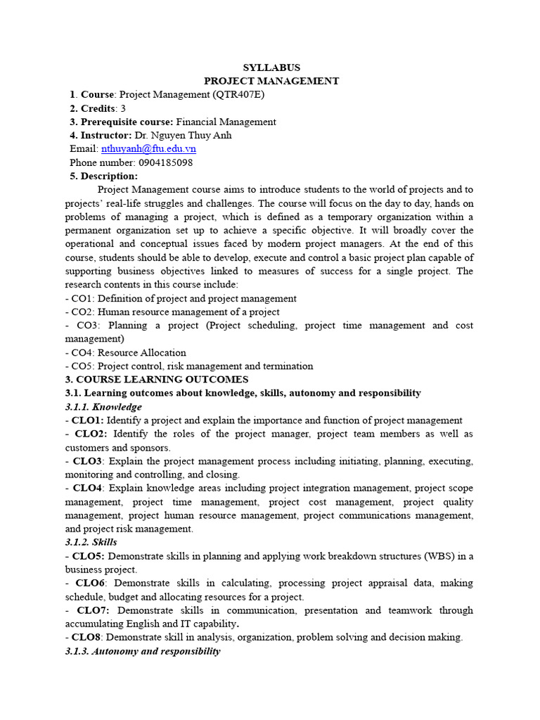 Project Management-Syllabus-AP Class 59 | PDF | Project Management ...