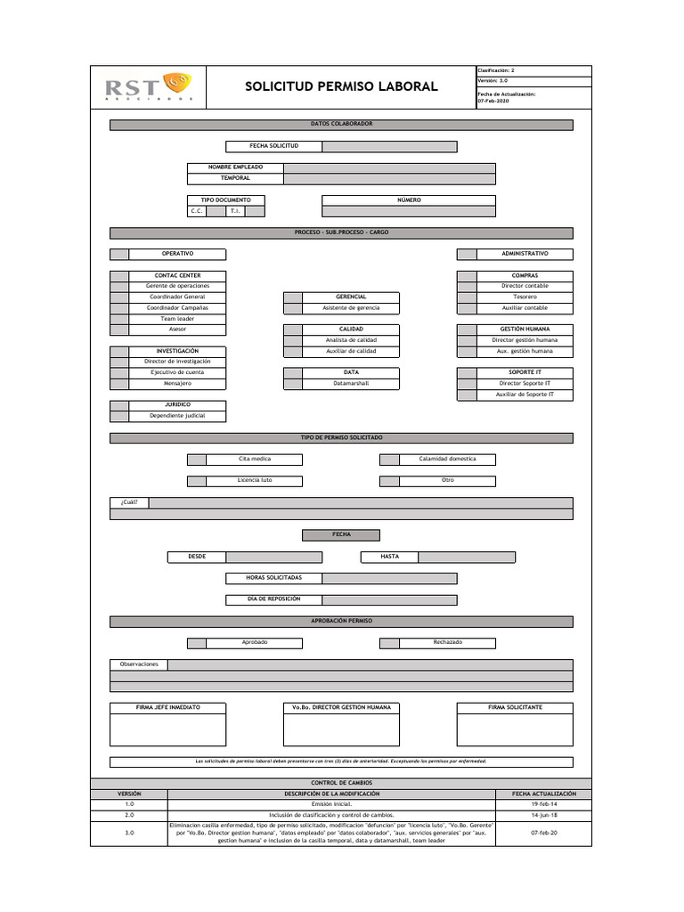 Solicitud Permiso Laboral Actualizado 2023 | PDF