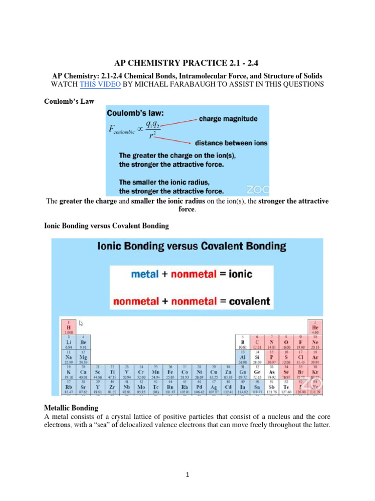 Ap Chemistry Practice 2.1-2.4 | Download Free PDF | Chemical Bond ...