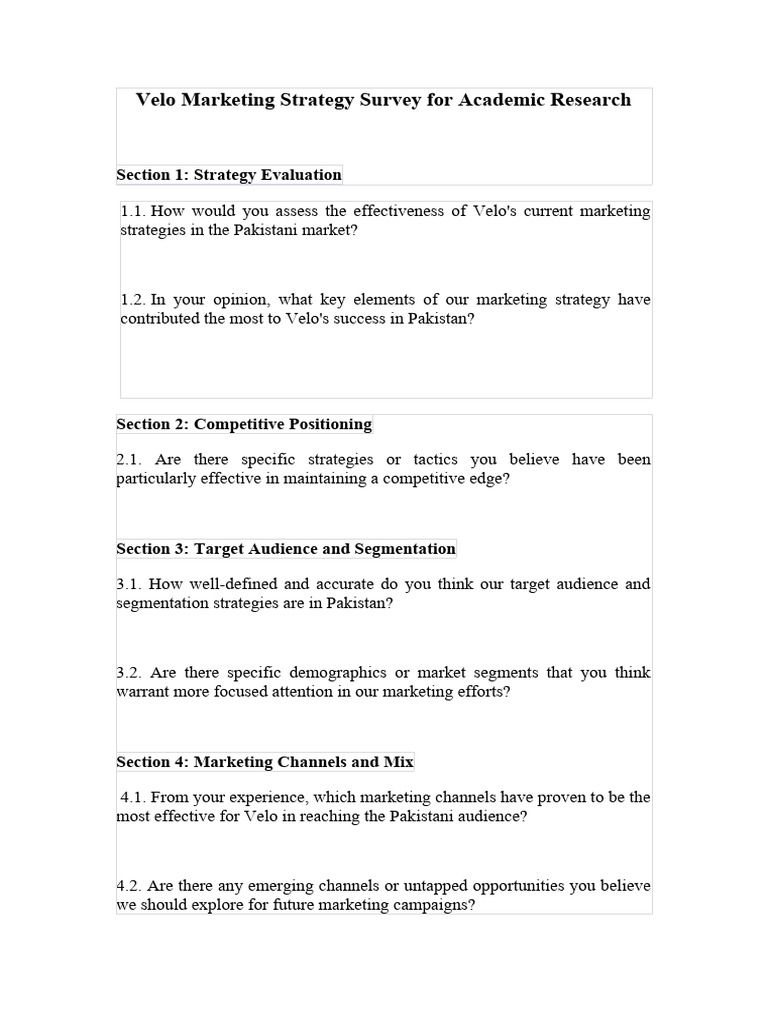 Velo Marketing Strategy Survey For Academic Resear | PDF