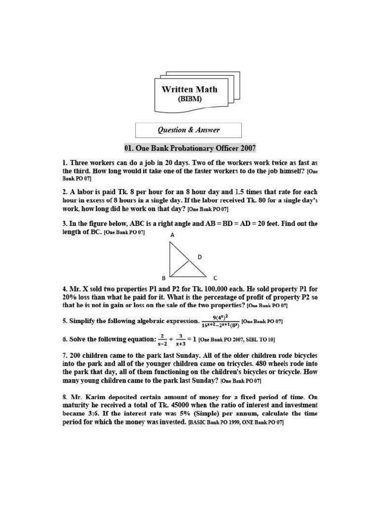 BIBM Previous Written Math Question | PDF