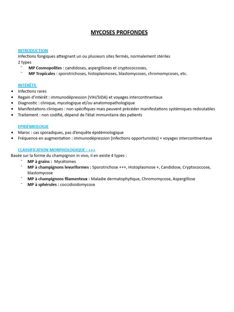 Mycoses profondes : diagnostic et traitement | PDF | Infection ...