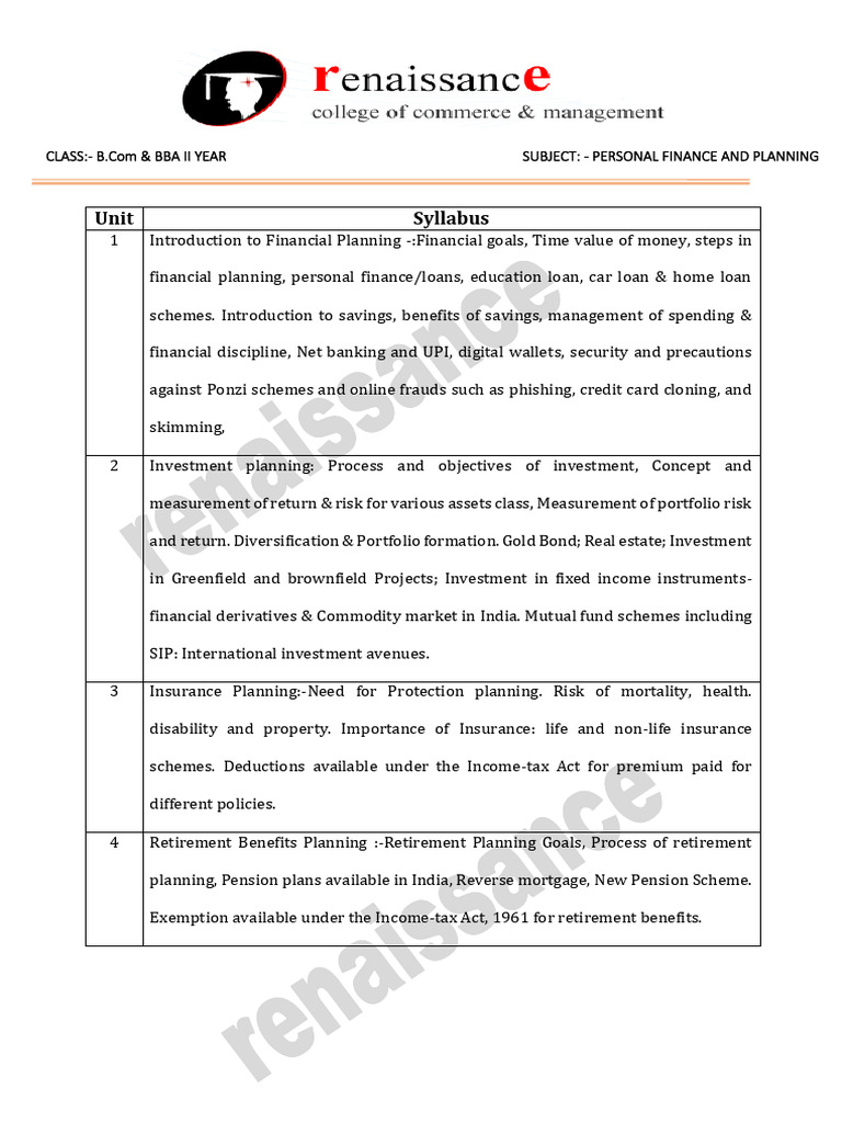 Personal Finance and Planning | Download Free PDF | Time Value Of Money | Diversification (Finance)
