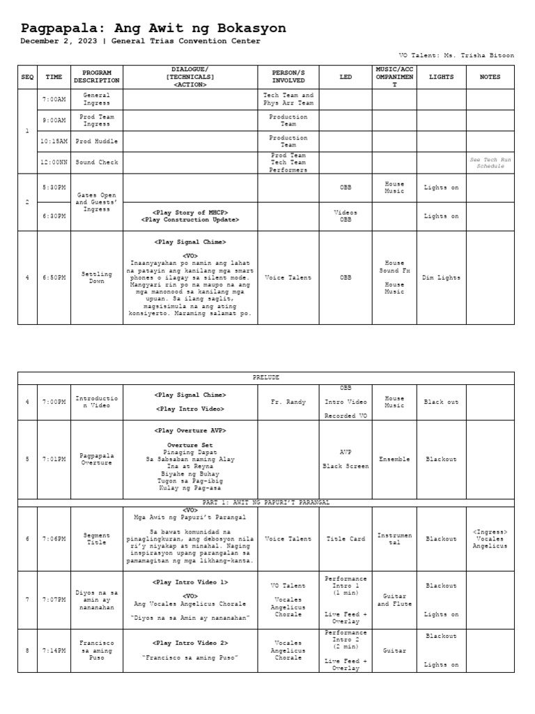 (Final Tech Script) Pagpapala - Ang Awit NG Bokasyon | PDF