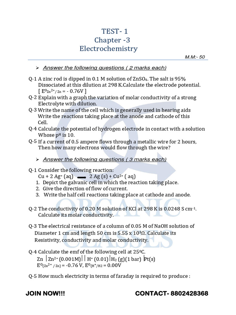 Electrochemistry Practice Test Questions | PDF | Electrochemistry | Anode
