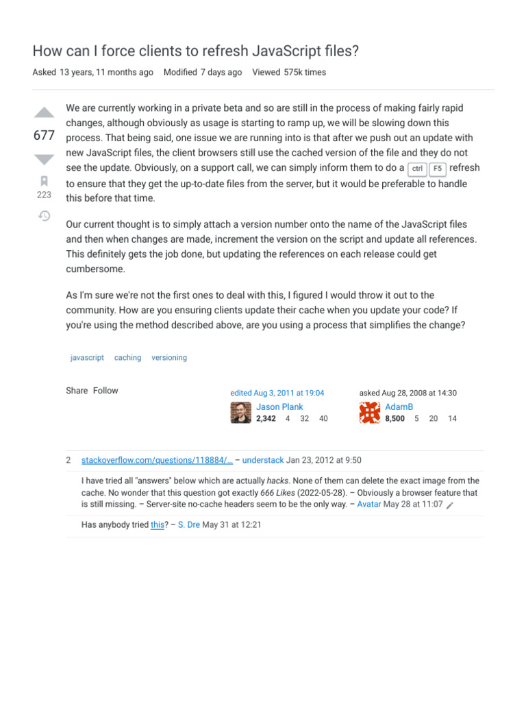 Caching - How Can I Force Clients To Refresh JavaScript Files - Stack Overflow | PDF | Web ...