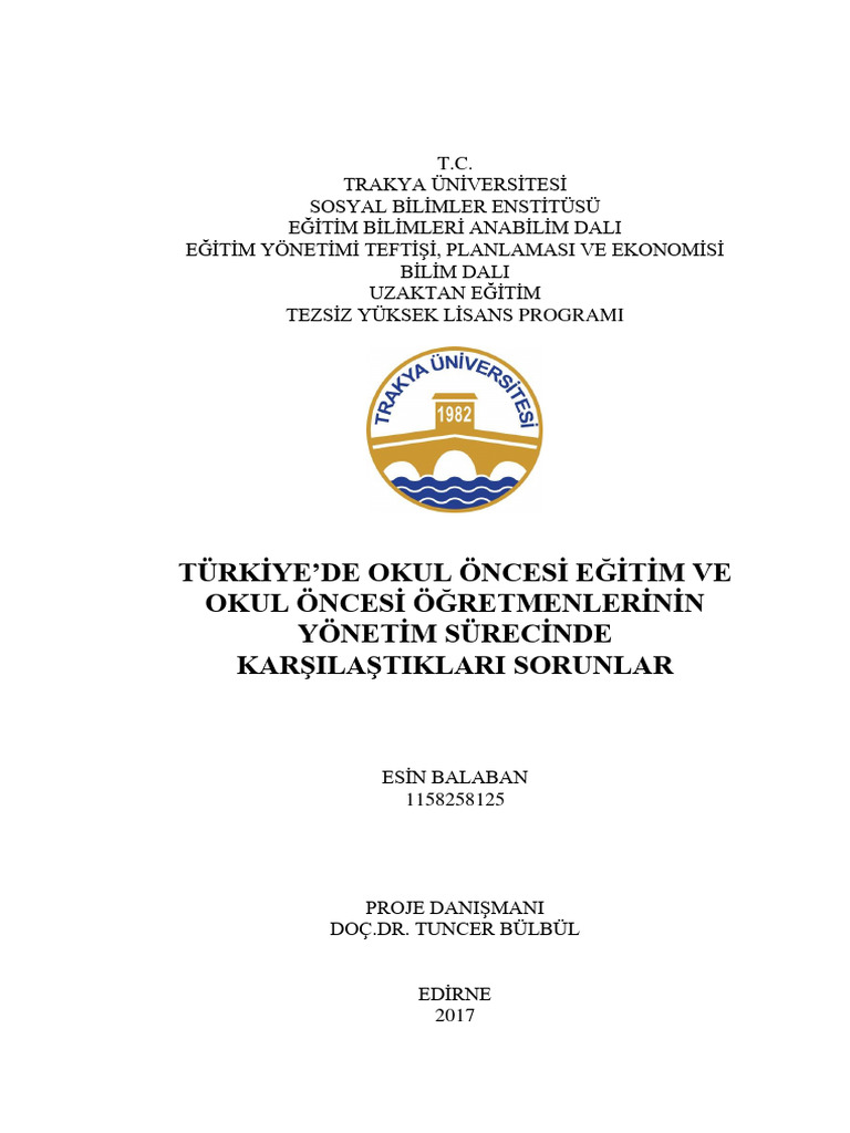 Trakya Edu Okul Öncesi Eğitim Tez | PDF