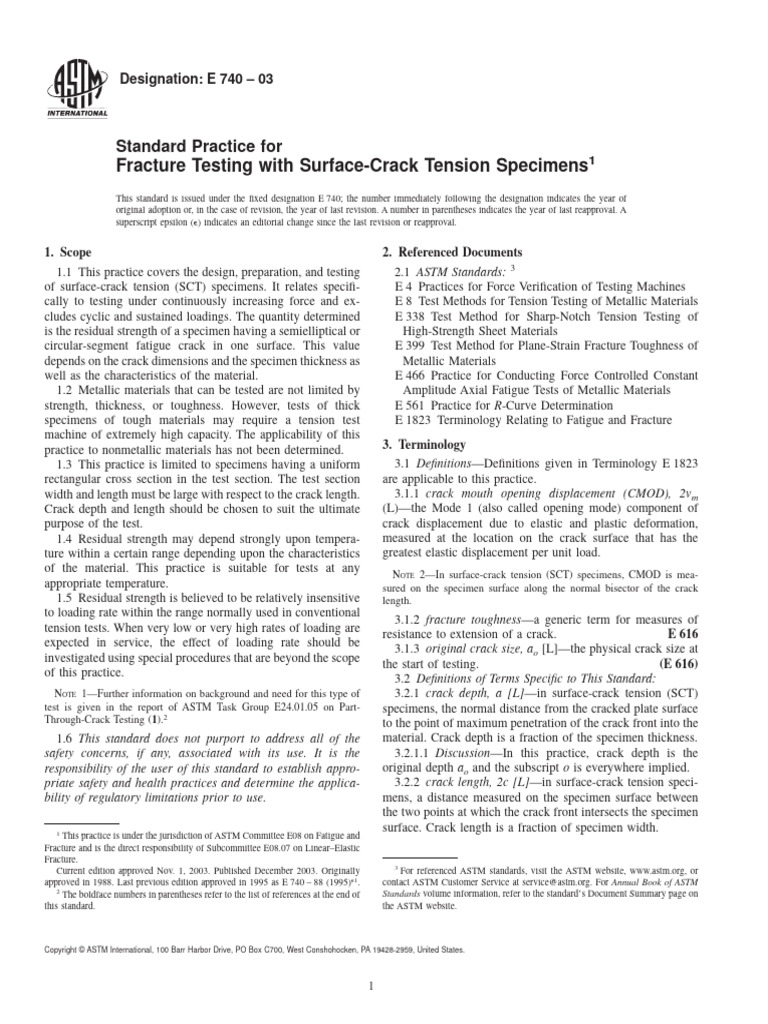 Astm E 740 2003 Standard Practice For Fracture Testing With Surface