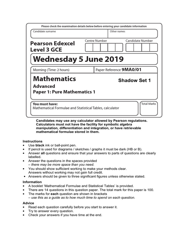 June 2019 Pure Shadow Paper 1 | PDF