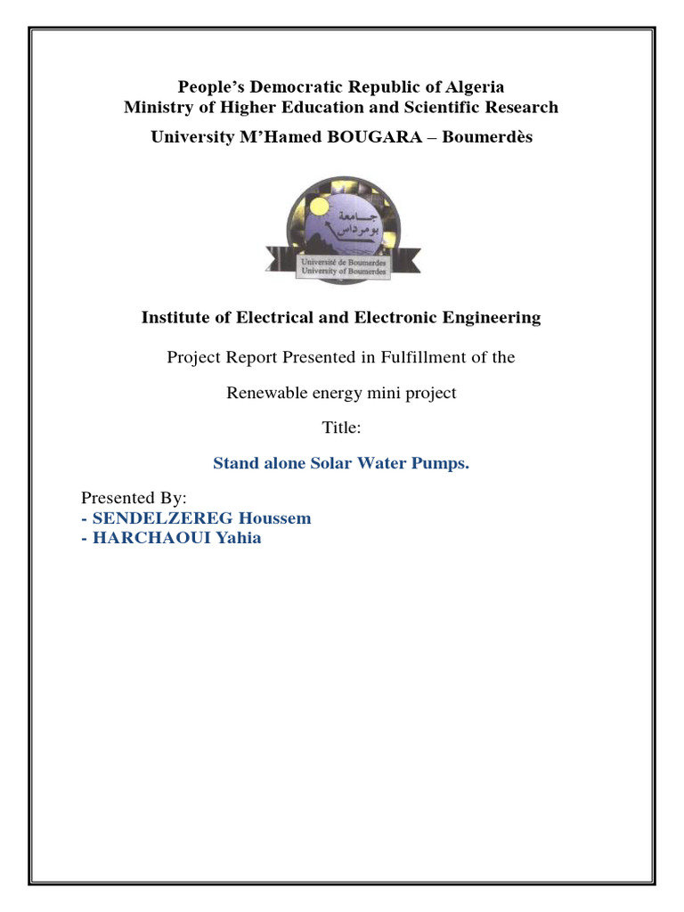 Solar Water Pump Mini Project 2 | PDF | Solar Power | Solar Energy
