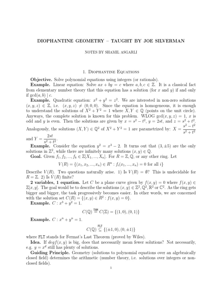 Diophantine Geometry Course | PDF