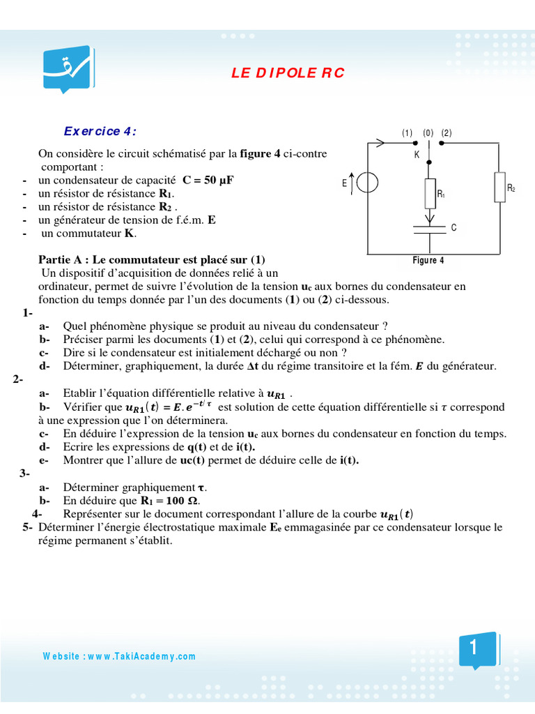 Équations du Circuit RC en Transitoire | PDF | Condensateur | Tension ...