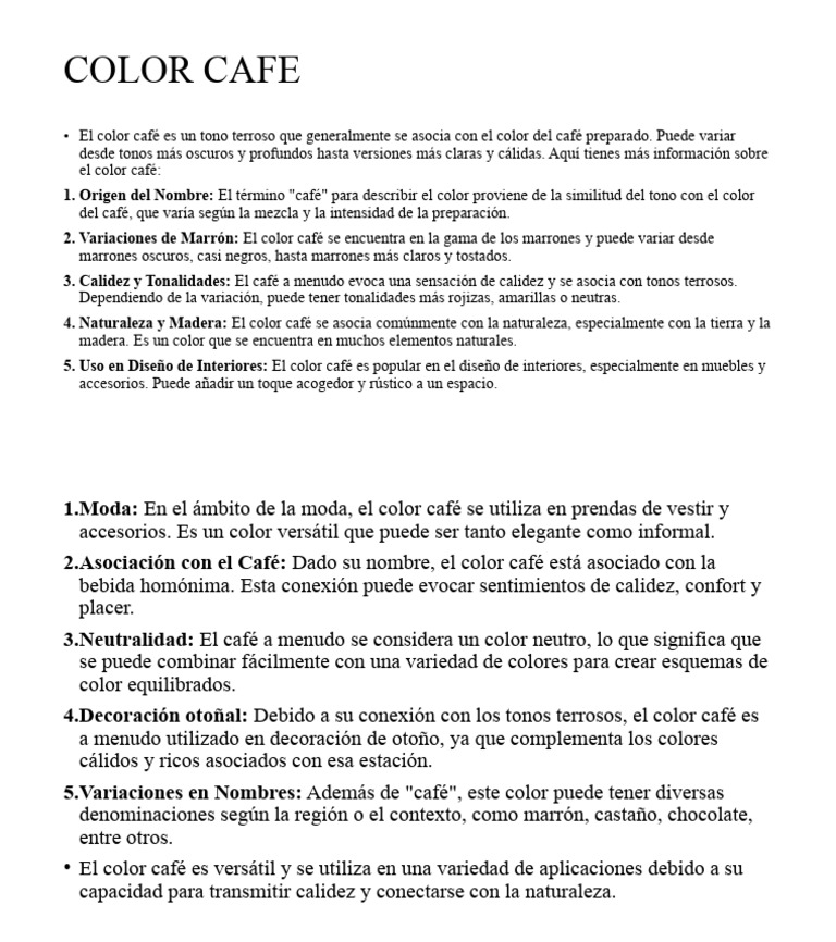 Informacion Color Cafe | PDF